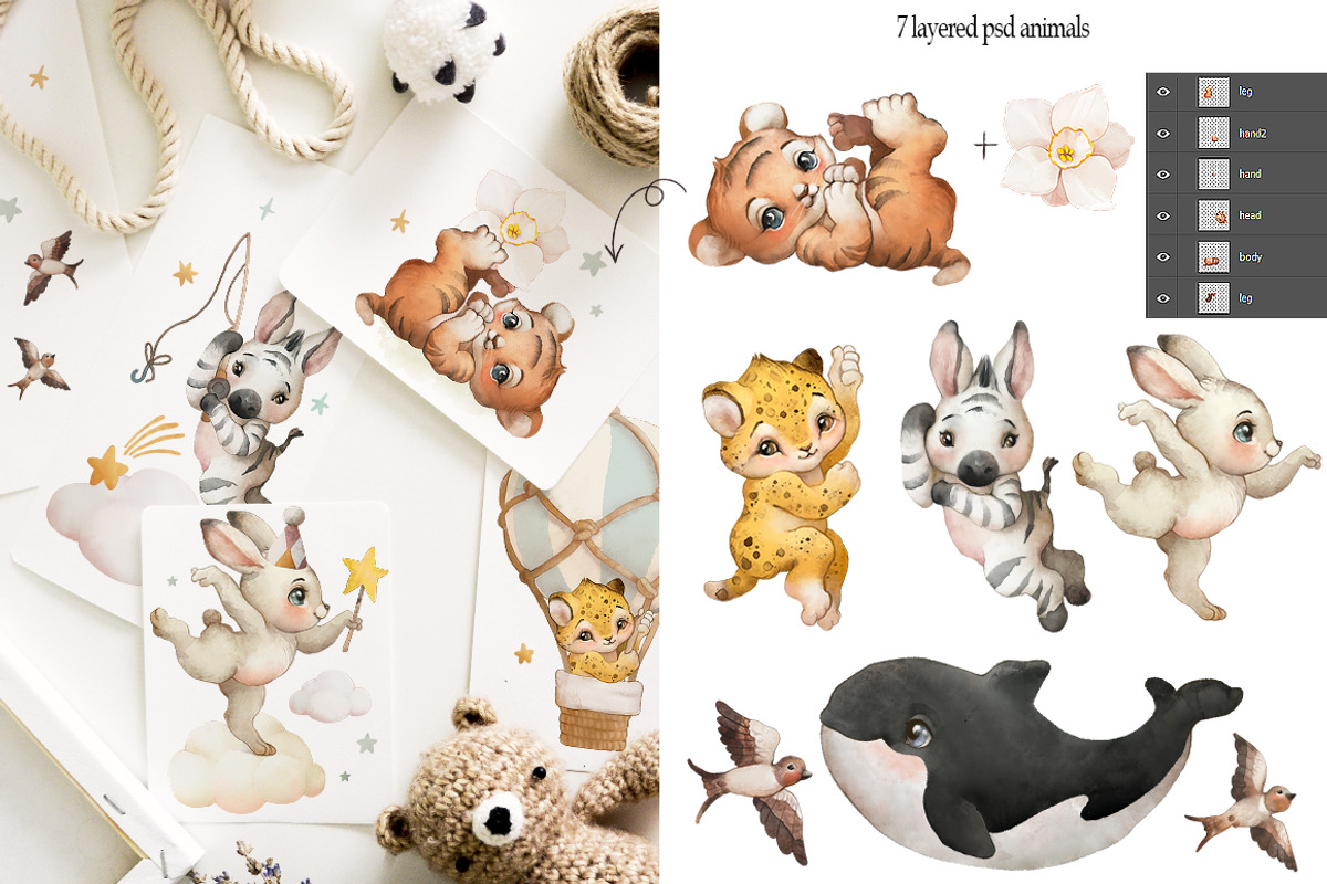 Boho baby Animal watercolor set, an Animal Illustration by TanyaSchuka