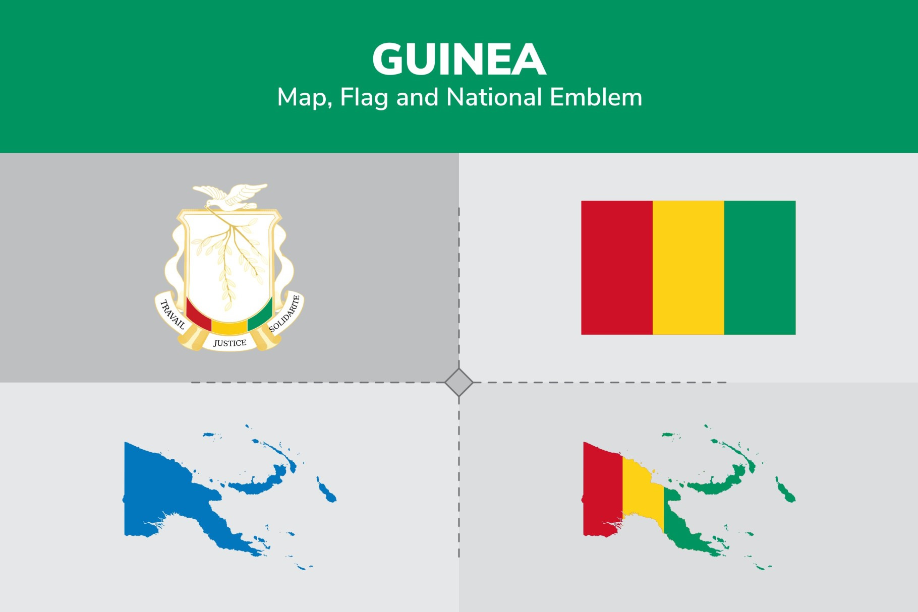 Guinea Map, Flag & National Emblem, an Object Illustration by shahsoft