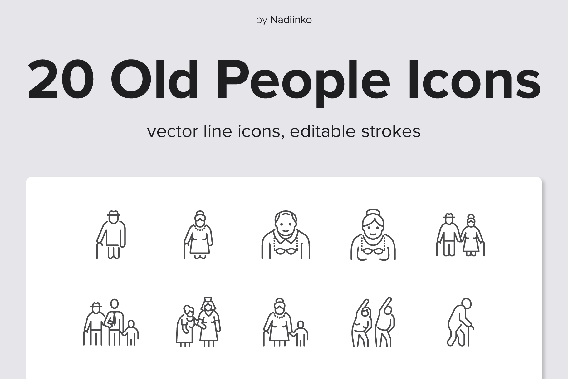 Old People Line Icons, an Outline Icon by Nadiinko