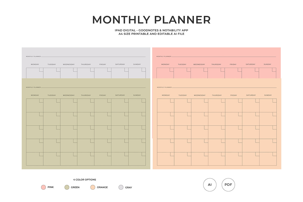 Printable Calendar 2022 | Monthly Planner 2022 | A4, Letter | Landscape ...
