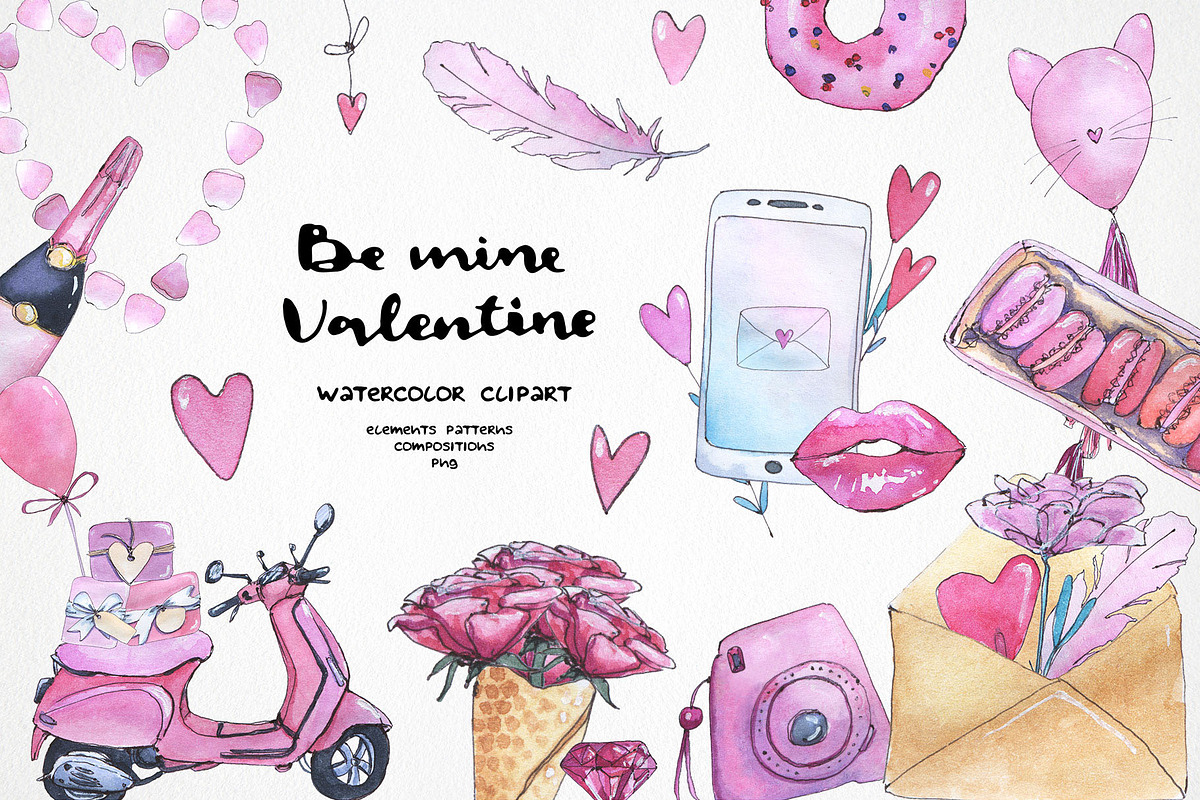 watercolor valentines day clipart, a Seasonal Illustration by ...