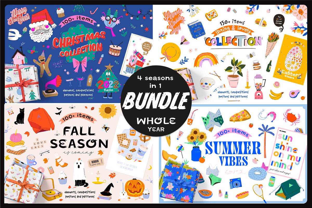 Cool Four Seasons BUNDLE, a Seasonal Illustration by Ruslana Lubenets