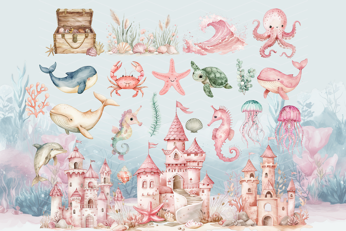 Little Mermaid Watercolor Clipart, a Decorative Illustration by ...