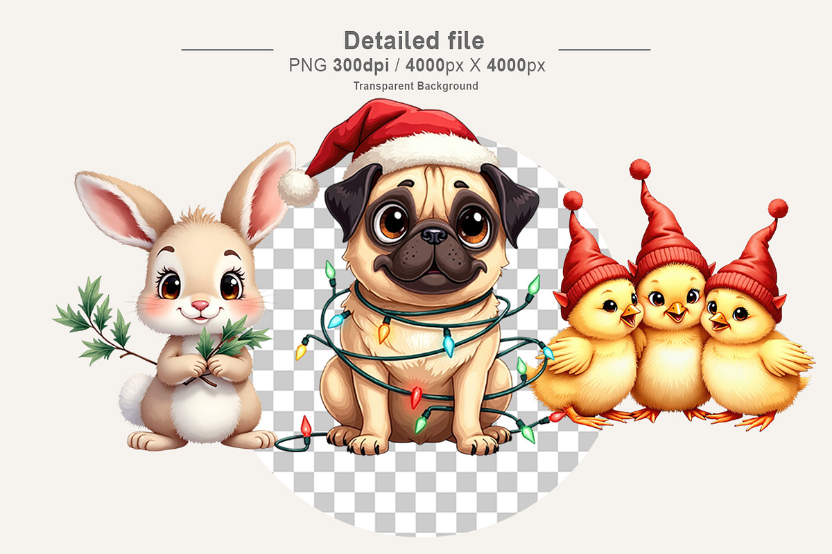 Vintage Christmas Animals Clipart, an Animal Illustration by Artnoy
