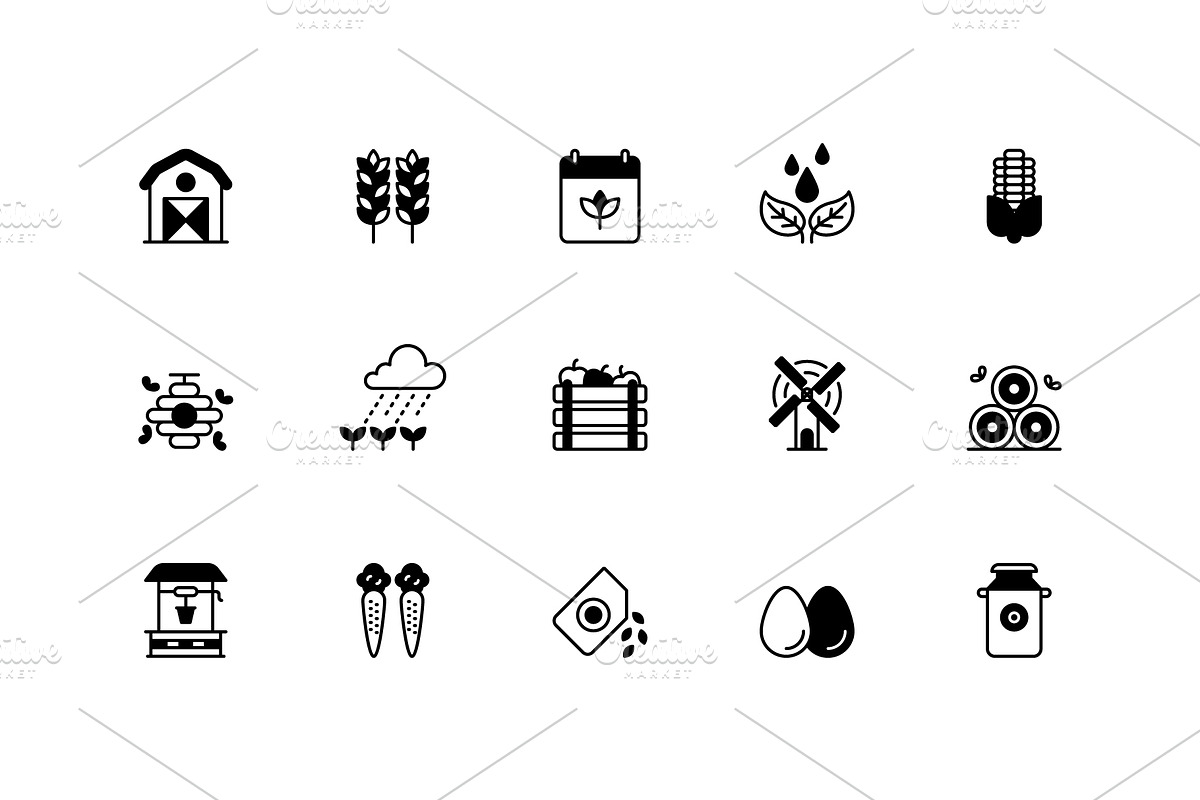 Farming creative icon set