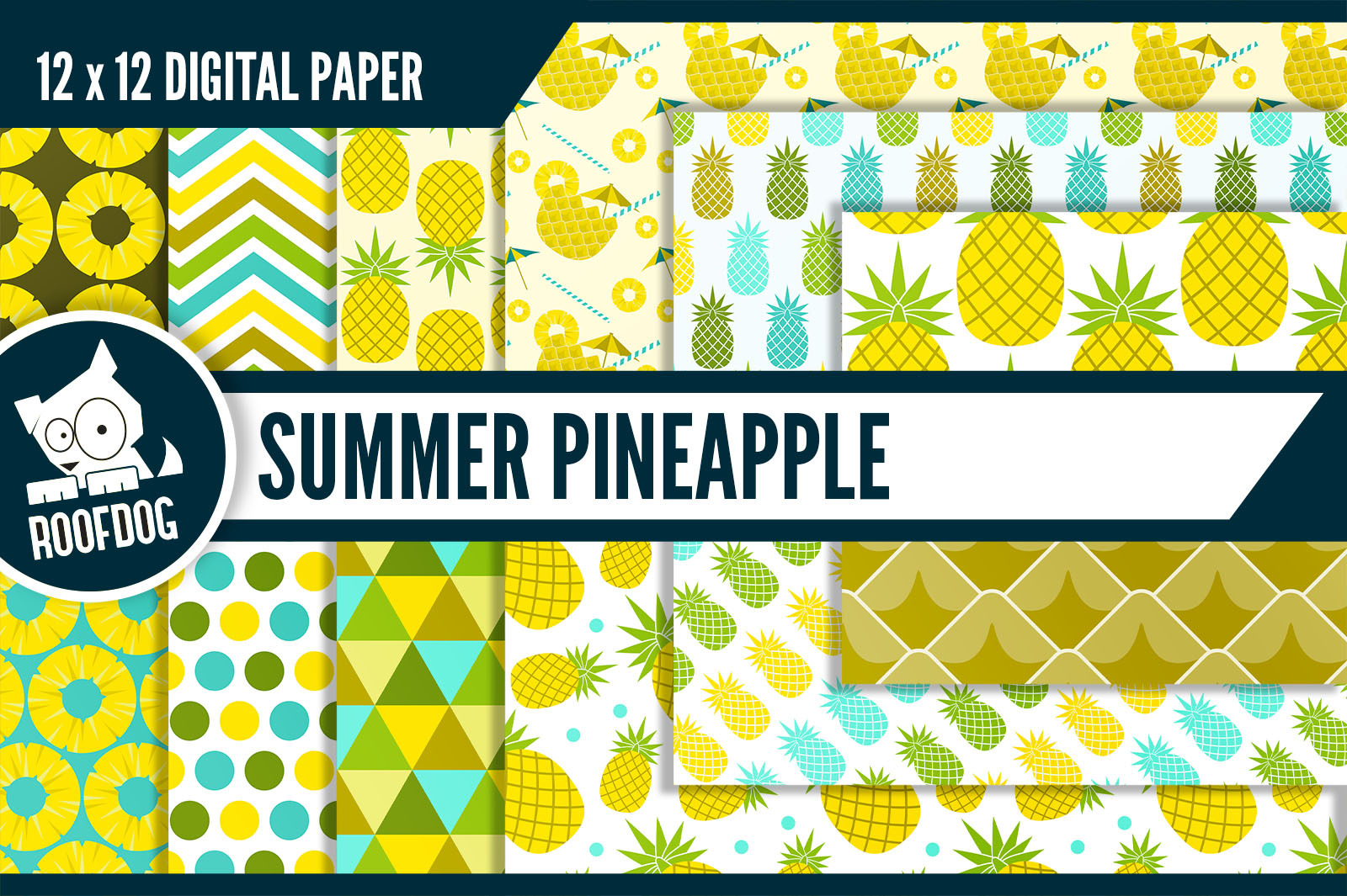 Summer pineapple digital paper, a Pattern Graphic by Roofdog Design
