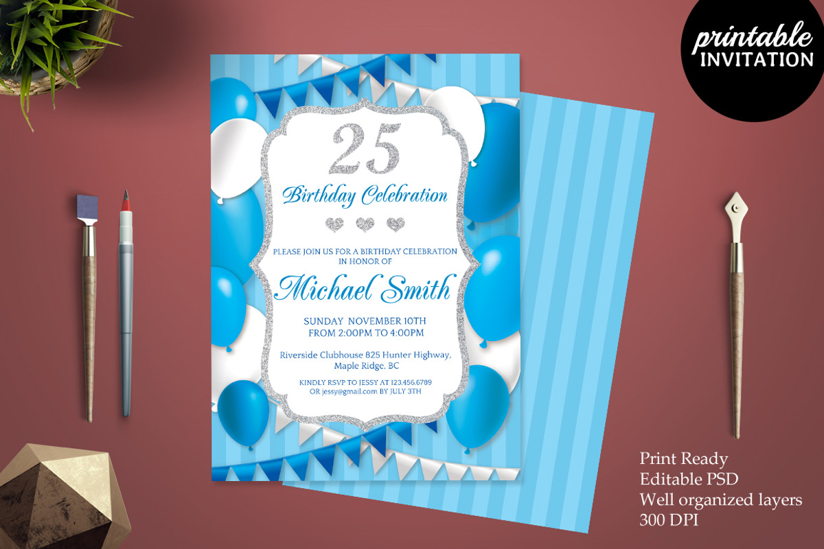 25th Birthday Invitation Template, an Invitation Template by Blush ...
