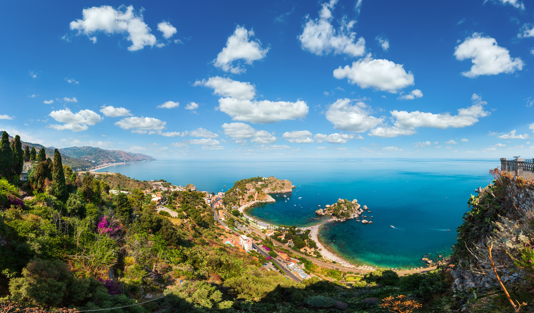 Taormina view from up sicily featuring coast, aerial, and azure, a ...