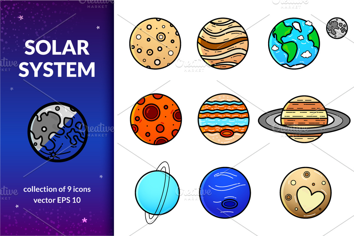 Planets of the Solar System, an Outline Icon by meowu | Creative Market