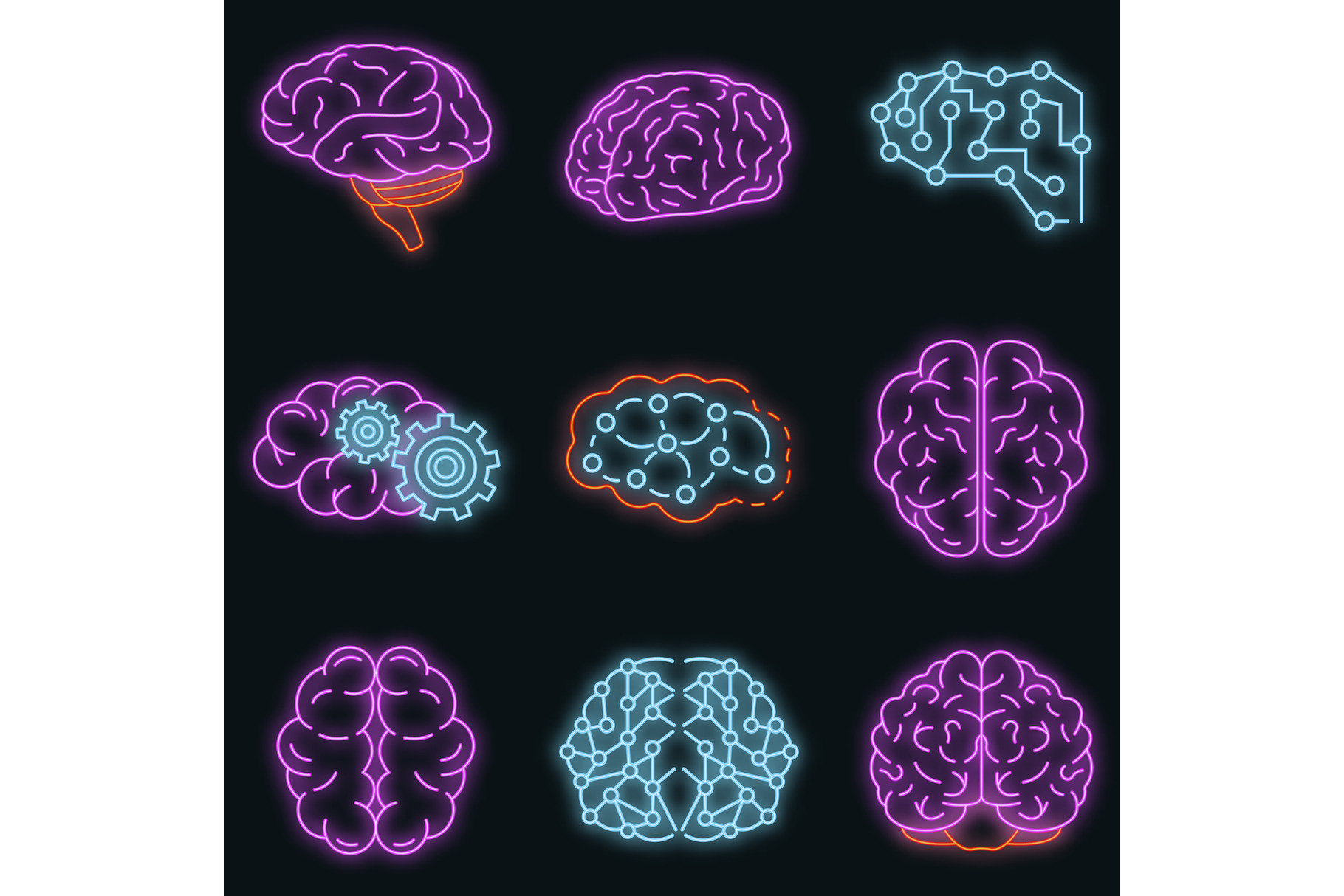 Memory brain icon set vector neon, an Education Illustration by Ylivdesign