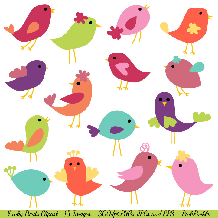 Funky Birds Vectors and Clipart, an Animal Illustration by PinkPueblo