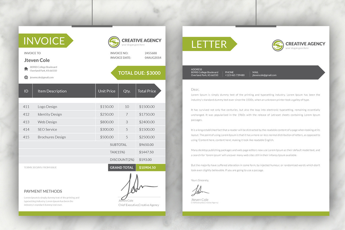 Creative Invoices + Cover Letter, a Stationery Template by Dotnpix