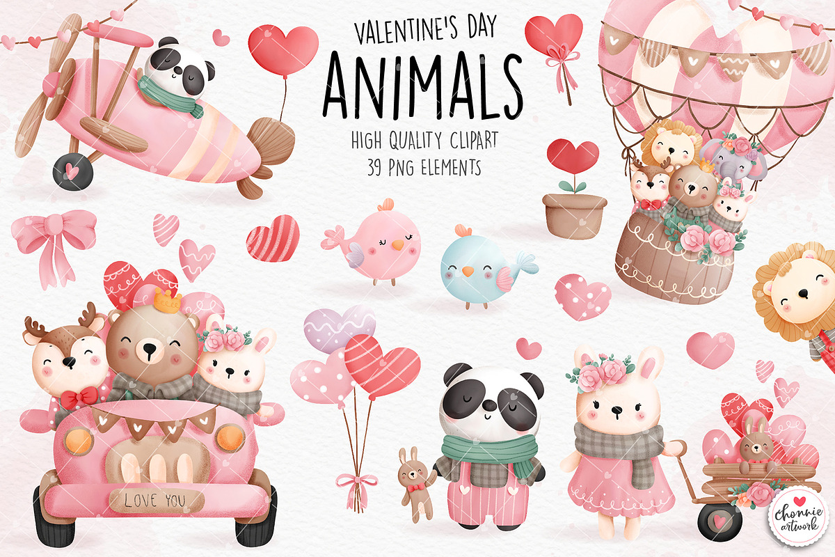 Valentine's day clipart bundle, an Animal Illustration by Chonnieartwork