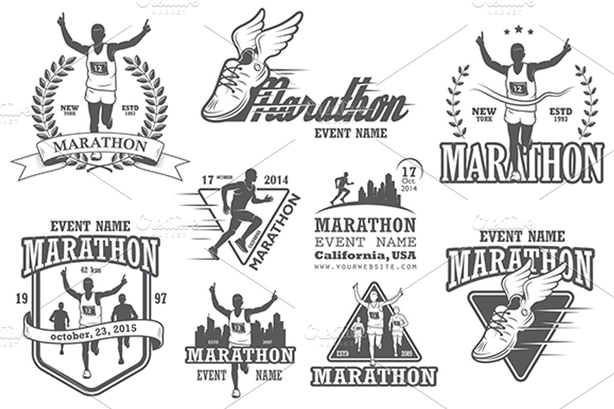 Set of vintage marathon emblems, a Branding & Logo Template by ...