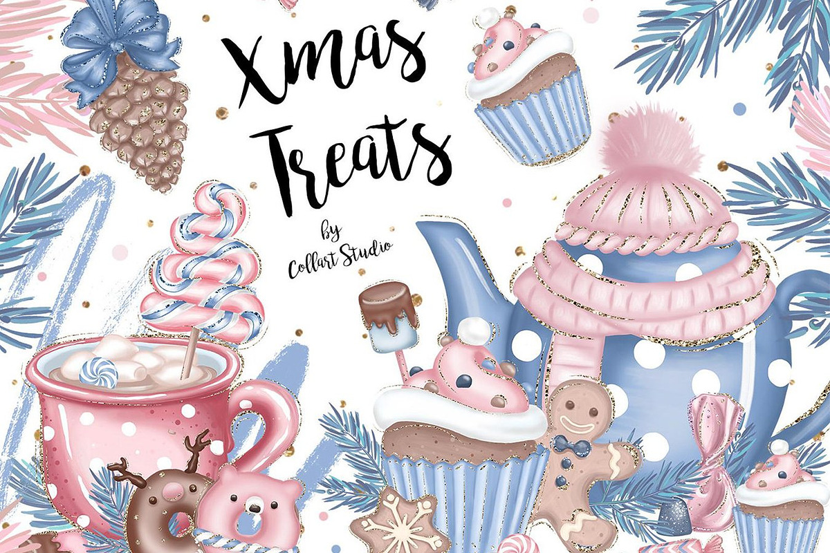 Christmas sweets, desserts clip art, a Decorative Illustration by ...