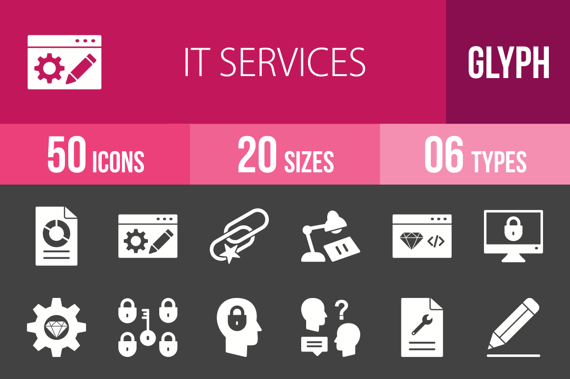 50 IT Services Glyph Inverted Icons, an Icon by IconBunny