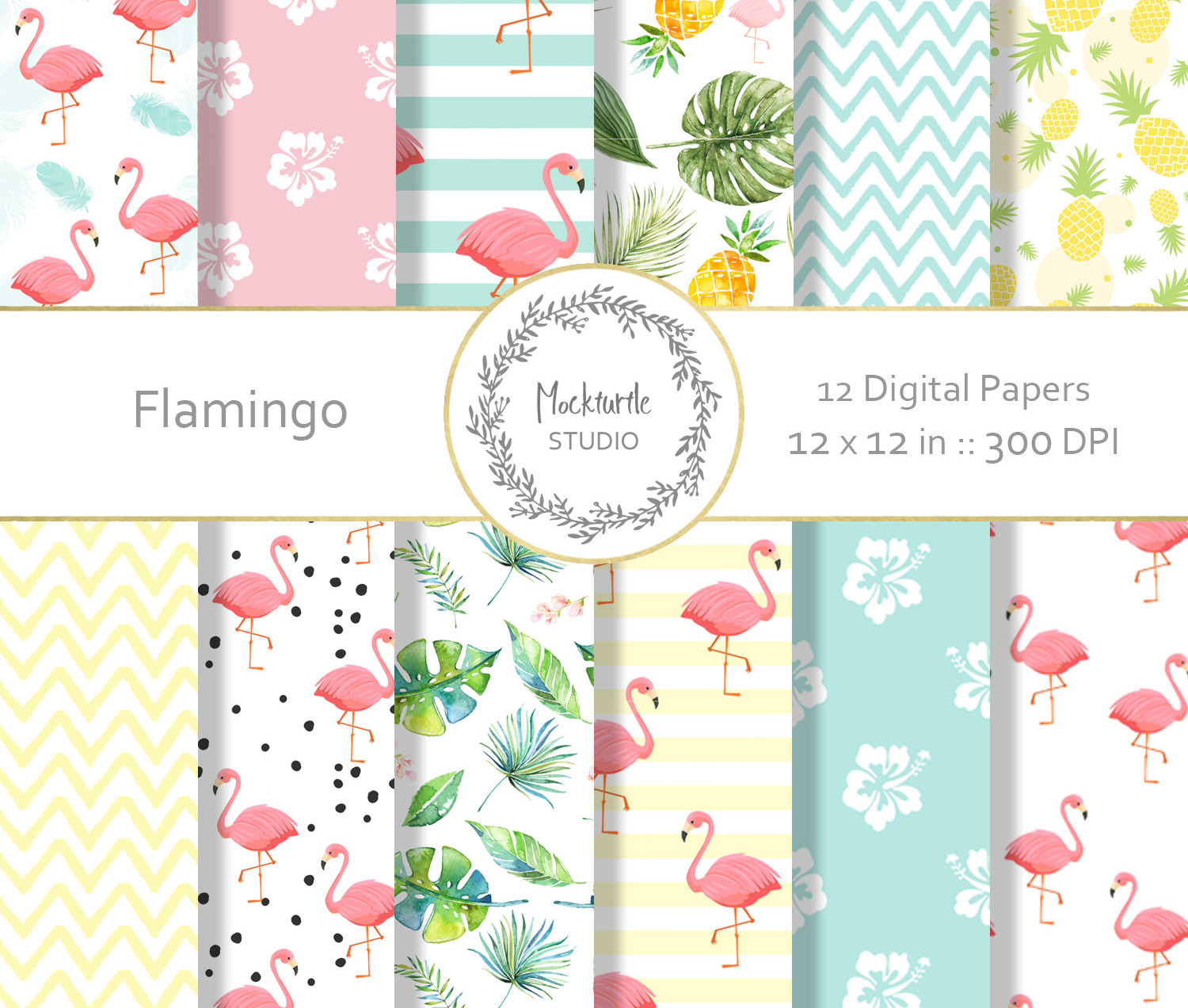 Flamingo digital paper Tropical, a Pattern Graphic by MockTurtleStudio