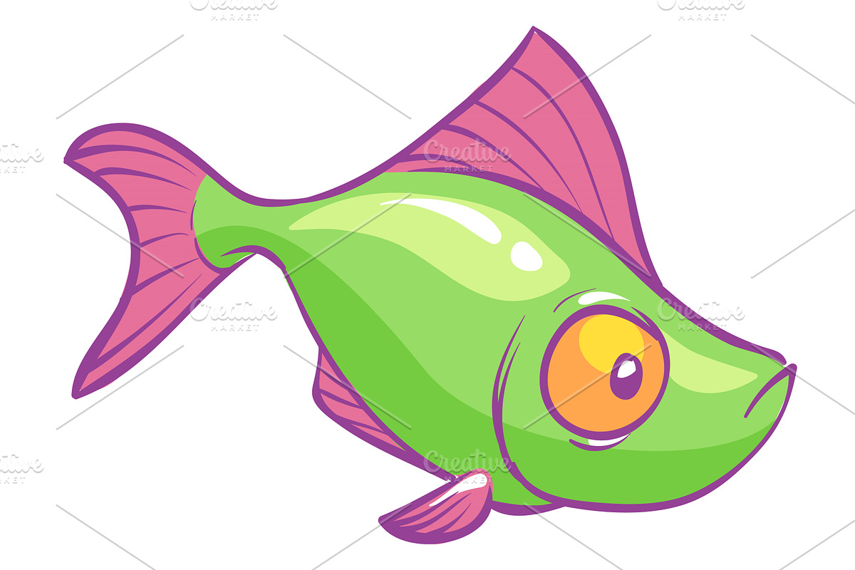 Funny green fish. Tropical aquarium, an Animal Illustration by ...