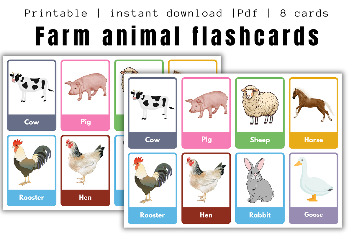 Farm animal flashcard | Creative Market