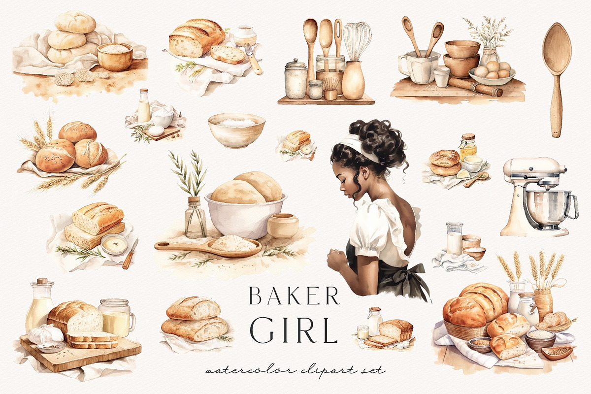Baker Girl Collection, a Decorative Illustration by PeDe Designs