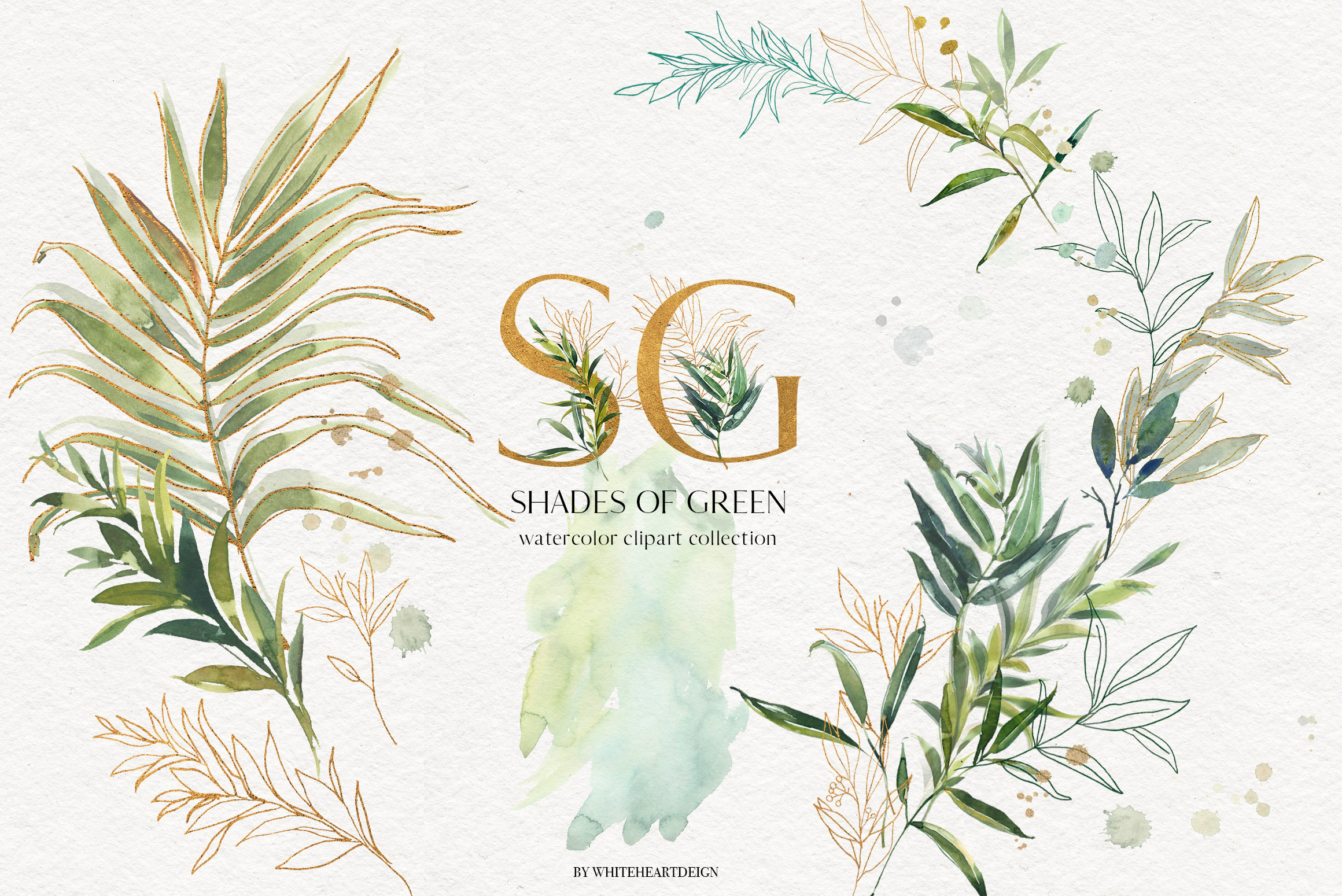 Shades of Green Watercolor Clipart, a Decorative Illustration by ...