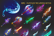 15 RPG Fantasy Weapons Set, an Illustration by DionArtworks