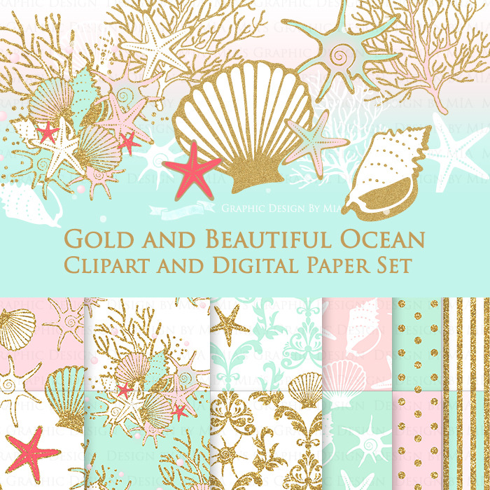 Seashell Clipart+Pattern set, an Illustration by Mia's Graphic Design