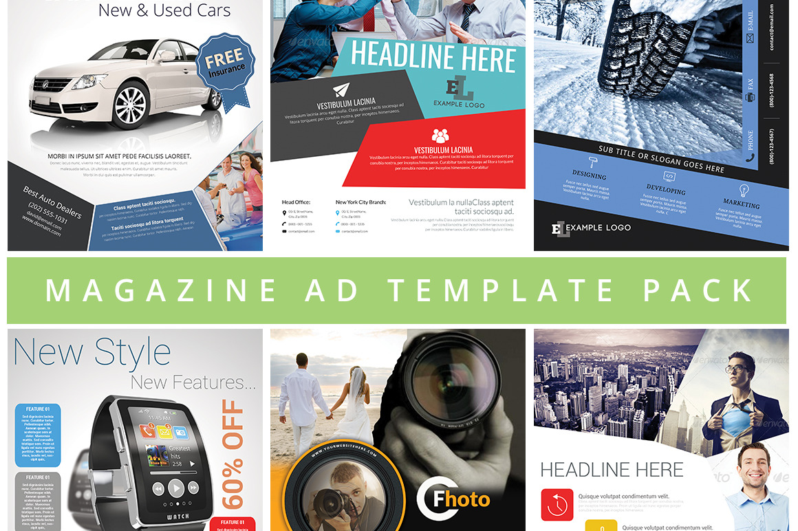 6in1 Magazine Ad Template Pack, a Magazine Template by pmvch