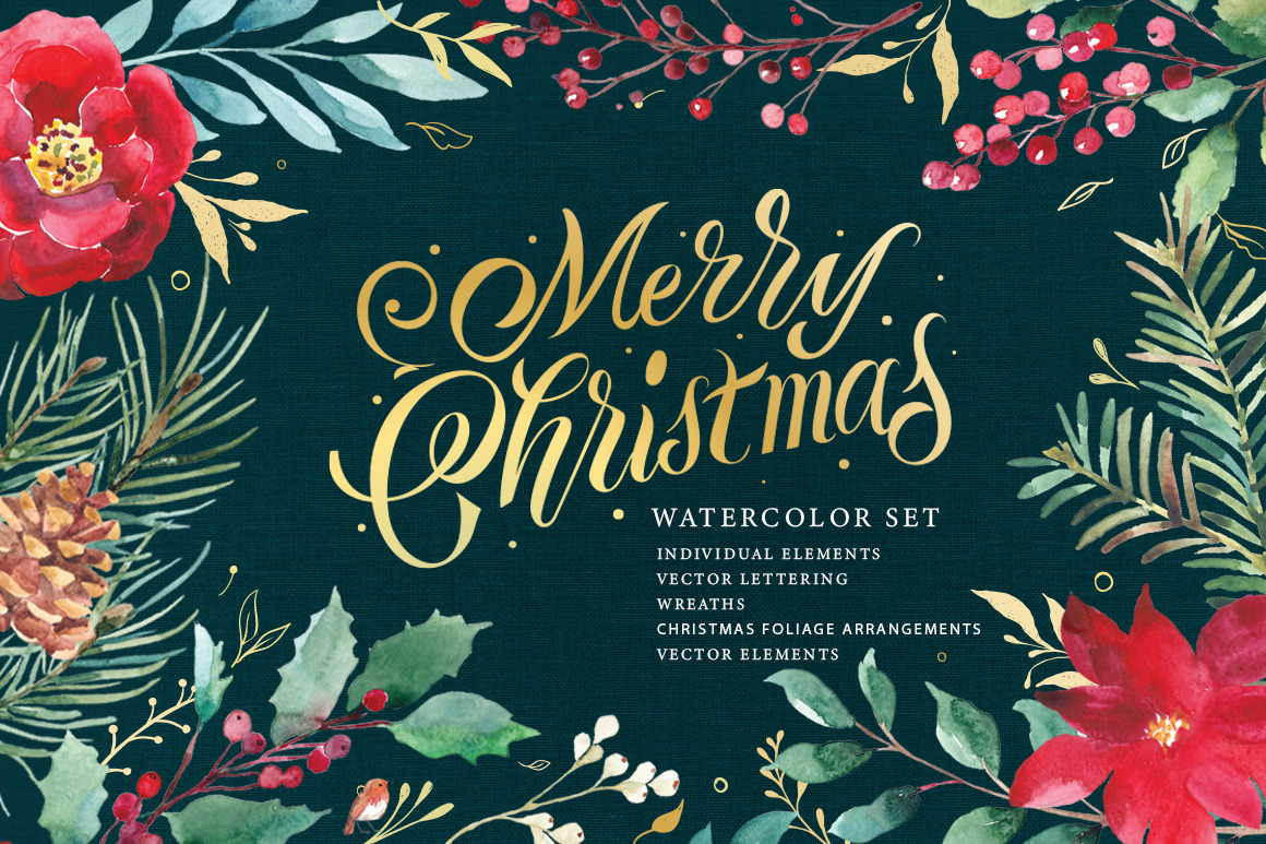 Merry Christmas watercolor set, a Poster Template by Anna's Lettering