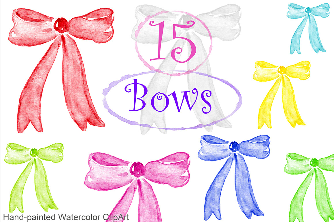 Watercolor Clipart - Bows, a Decorative Illustration by AqwaColor