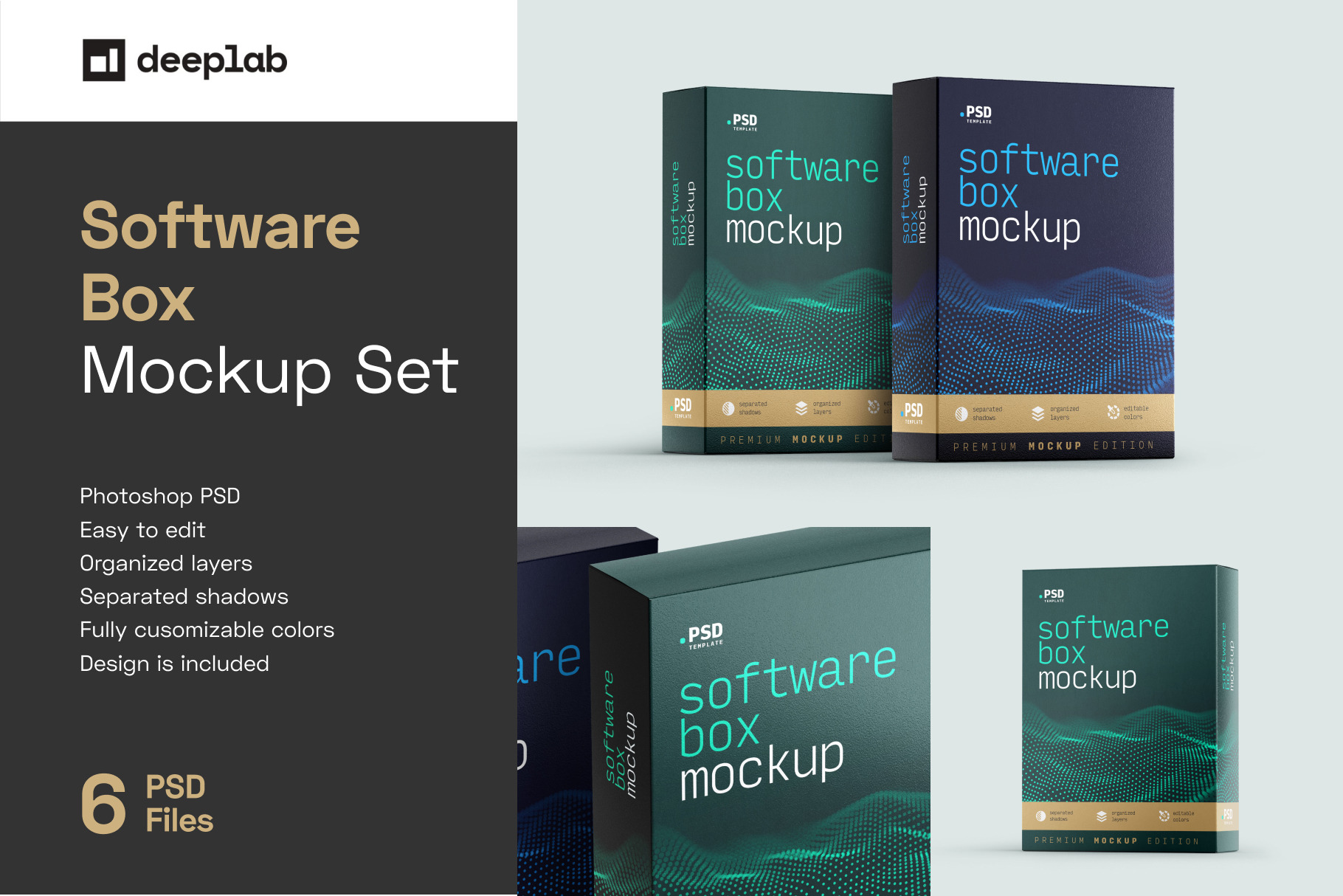 Software Box Mockup Set, a Merchandise Mockup by Deeplab