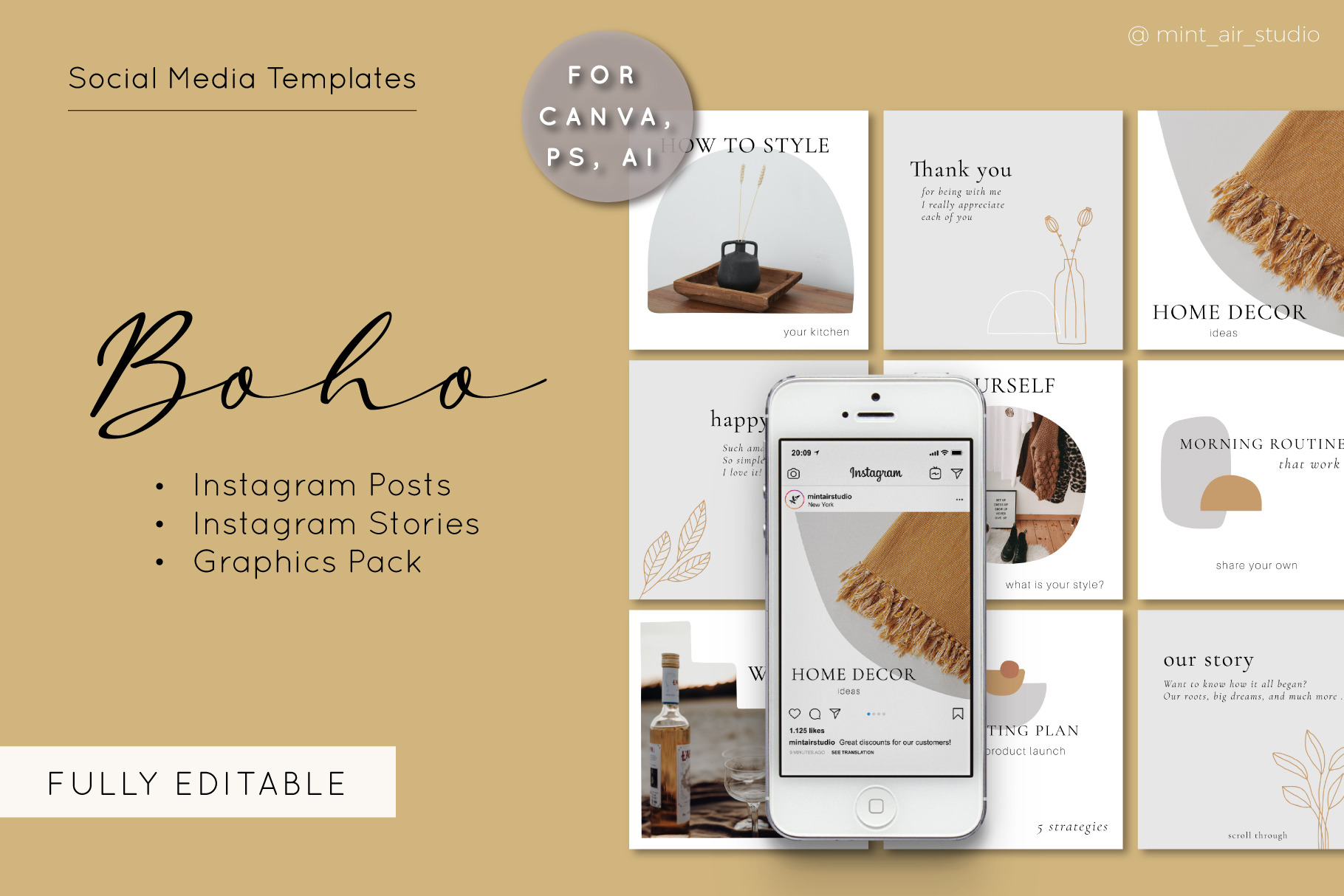Instagram Post & Stories. BOHO, a Social Media Template by Mint Air Studio