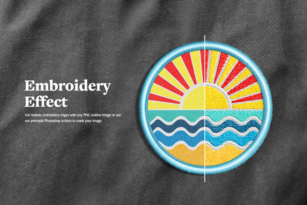 Embroidery Effect Patch Mockups Set, a Merchandise Mockup by rebrandy