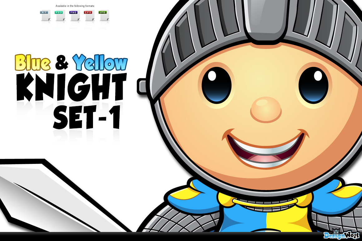 Blue & Yellow Knight - Set 1, an Illustration by DesignWolf
