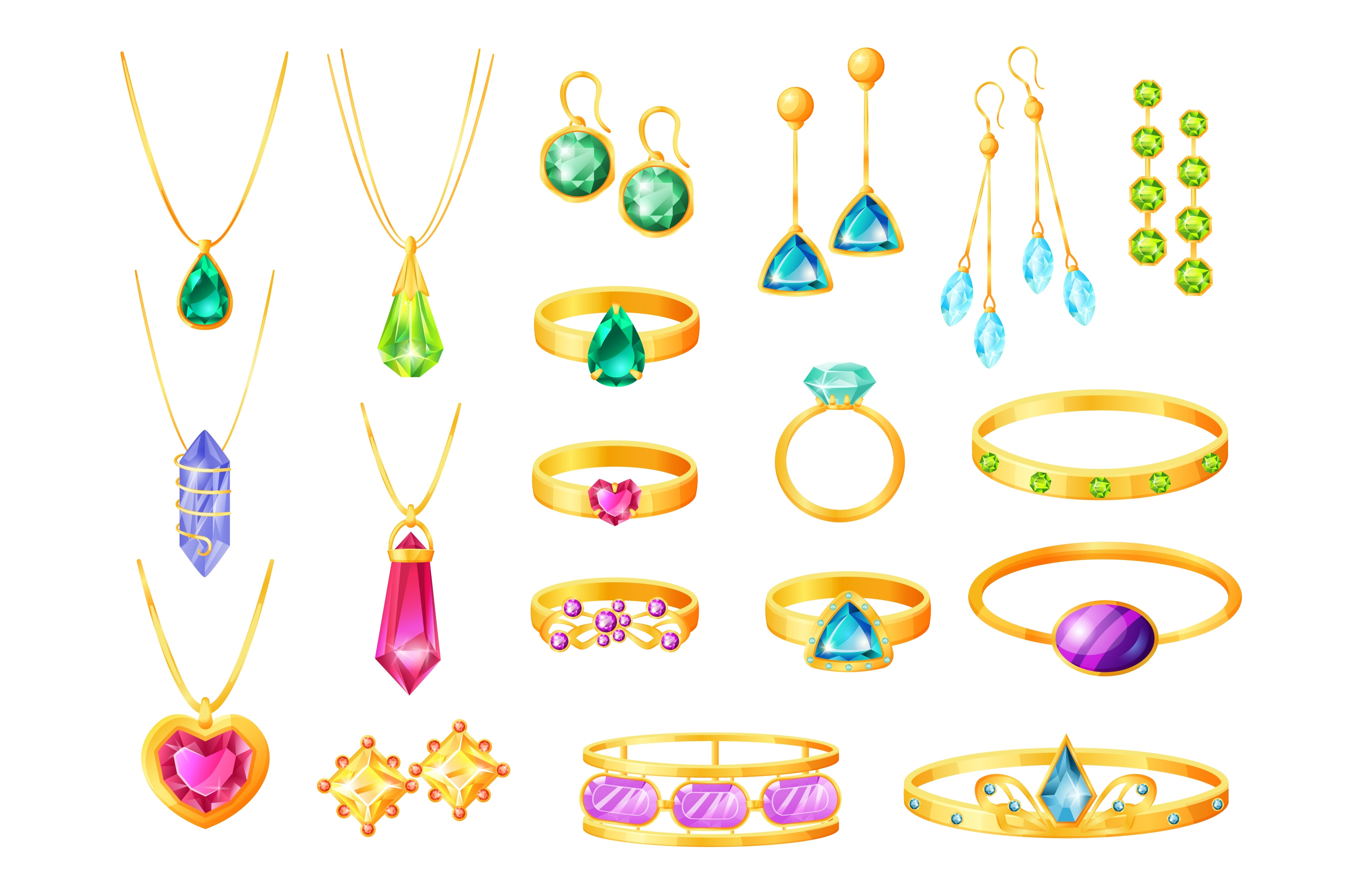 Cartoon gold jewelry with gemstones, a Background Graphic by Frogella