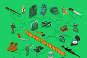 Hunting isometric flowchart, an Animal Illustration by Macrovector