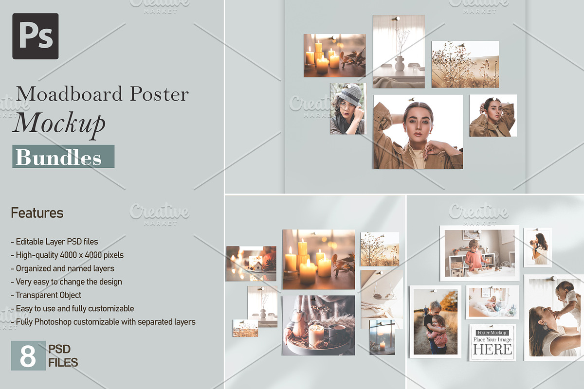Moadboard poster Mockup kit | Creative Market