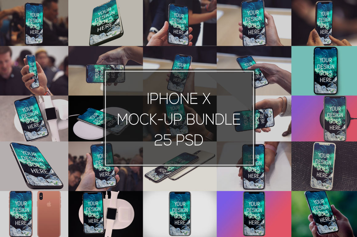 25 PSD iPhone X Mock-up Bundle, a Packaging Mockup by vraiana