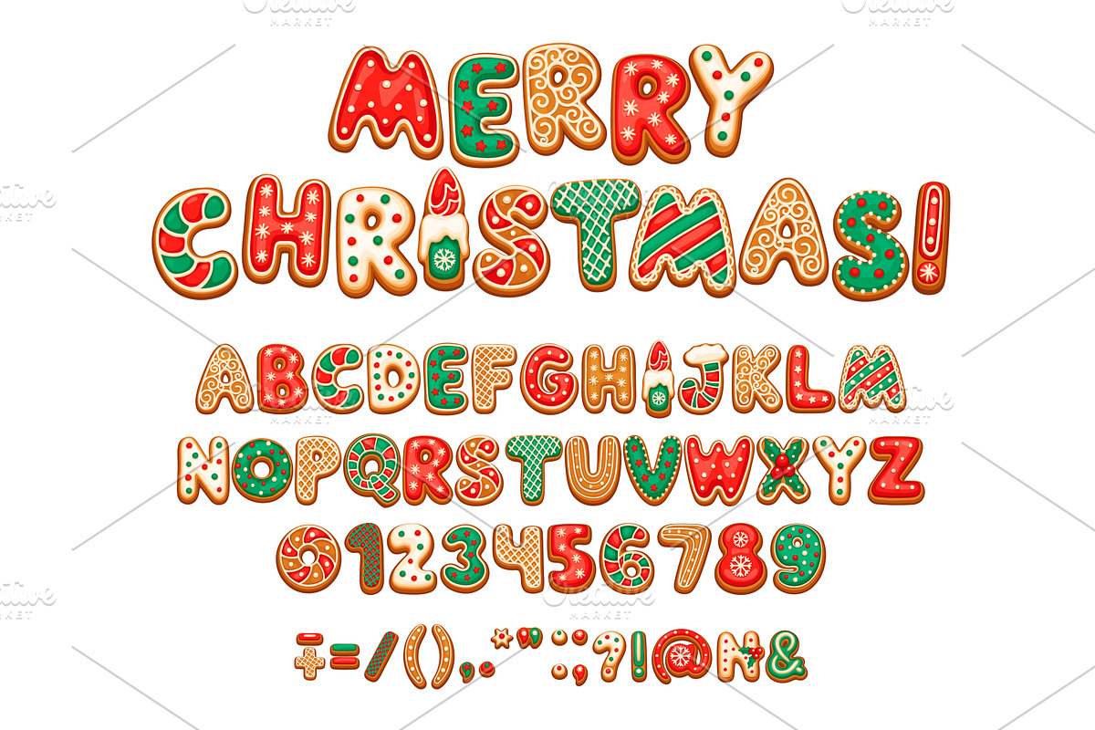 Christmas gingerbread font, a Seasonal Illustration by Vector Tradition