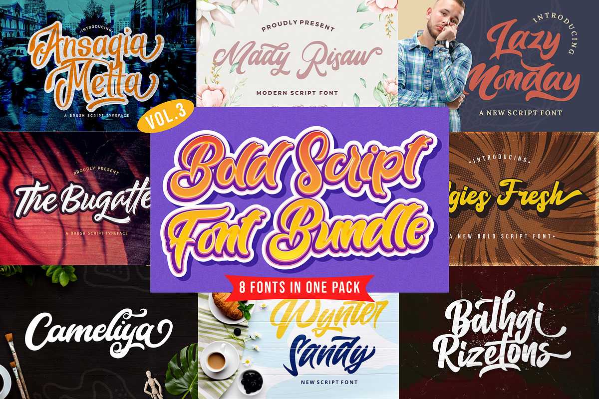 Bold Script Font Bundle Vol 3, a Script Font by StringLabs