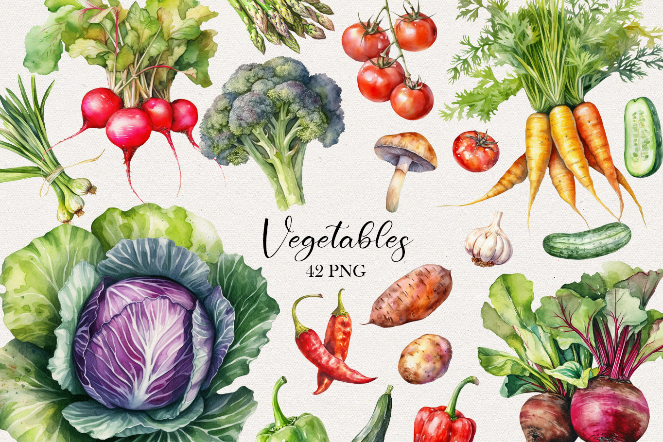 Vegetables Watercolor Clipart. AI, a Food Illustration by BonbonnyDesigns