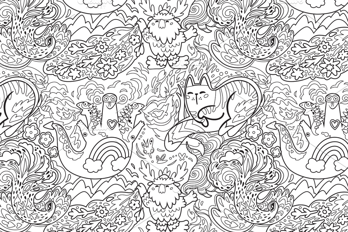 32 Fantasy Coloring Pages, a Pattern Graphic by PenguinHouse