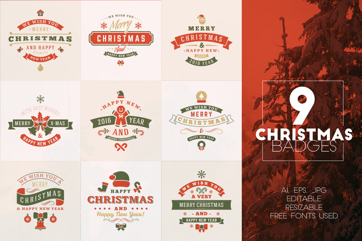 Set of 9 Christmas Badges, a Branding & Logo Template by AntartStock
