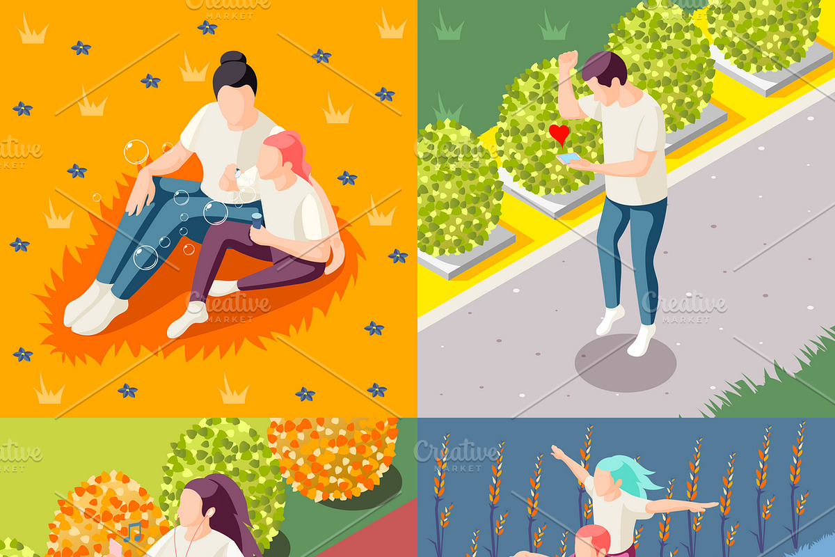 Happy people isometric icons, an Icon by Macrovector | Creative Market