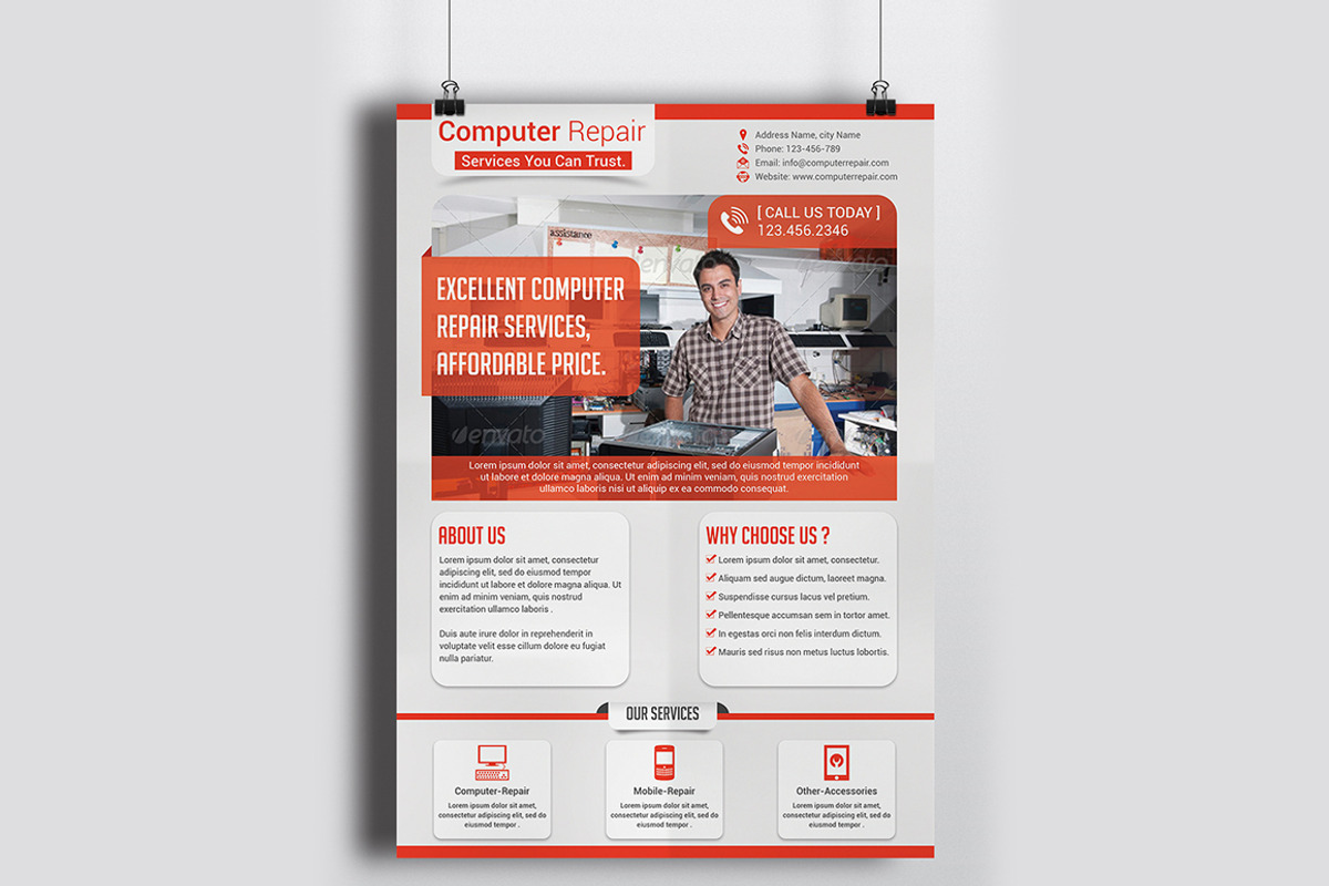 Computer Repair Service Flyer Templa, a Flyer Template by Creative designer