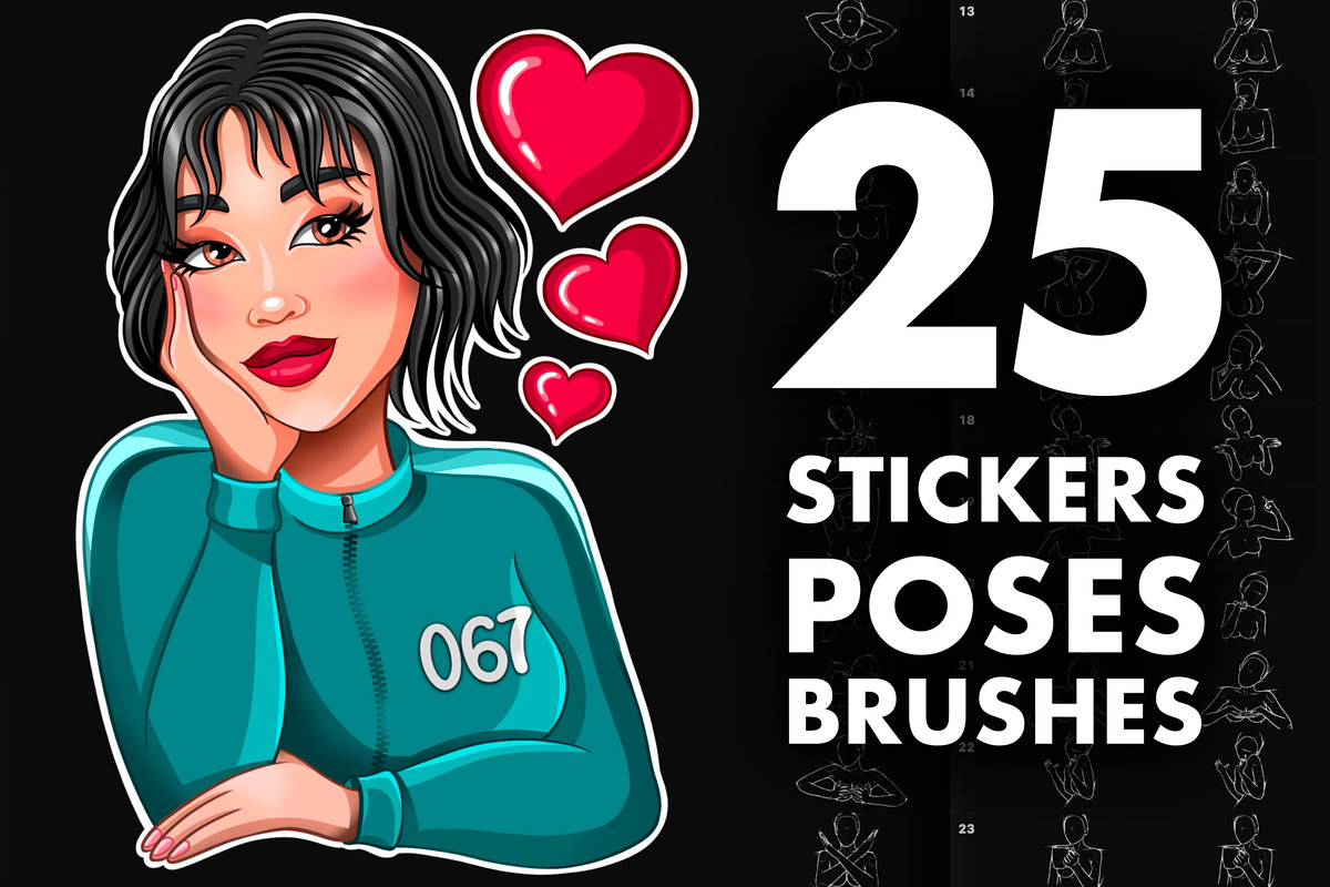 Procreate sticker face poses brushes, a Brush Add-On by Revabrush