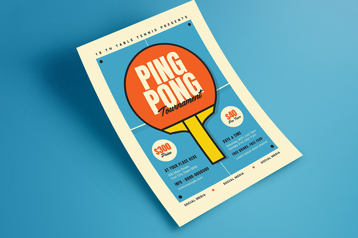 Retro Ping Pong Tournament Flyer, a Flyer Template by Guuver