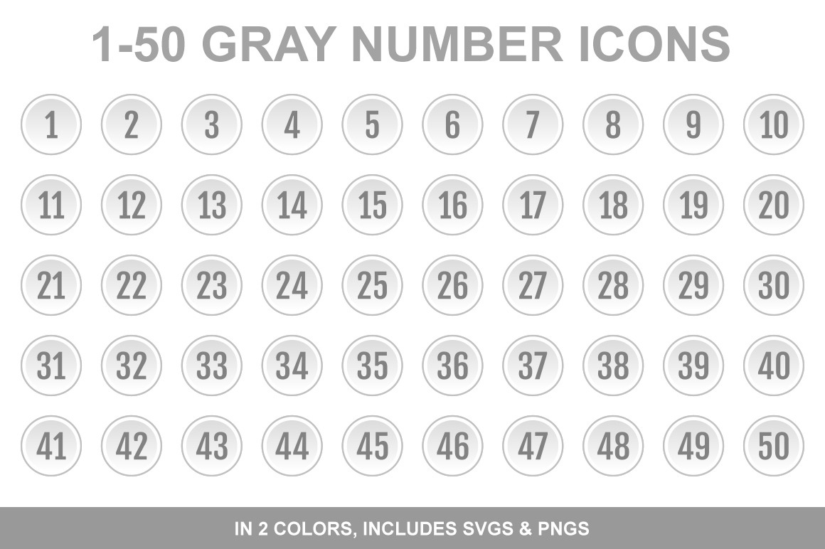 Light Gray Number Icons 1-50 Count, an Icon by Designs By Alfredo