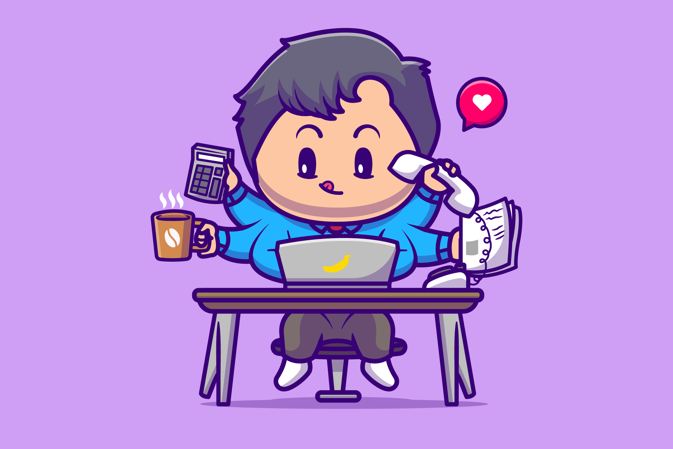 Cute Boy Multitasking Cartoon, a Person Illustration by Catalyst Labs