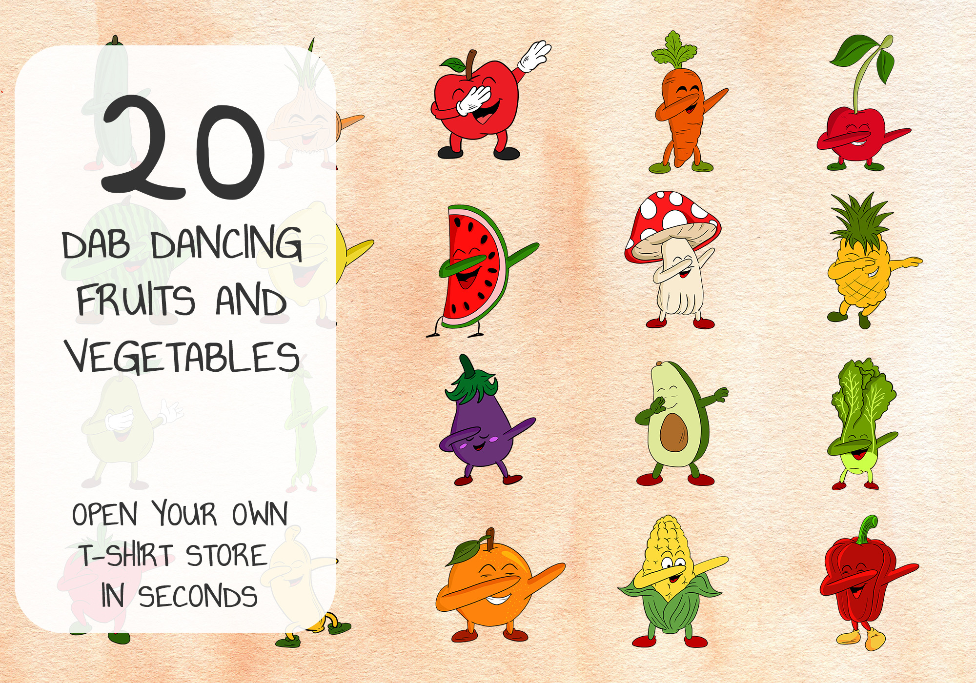 20 Vegetables and Fruits Dab Dance, an Illustration by Character